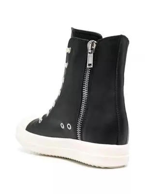 Rick Owens Leather High Top Sneakers - Black