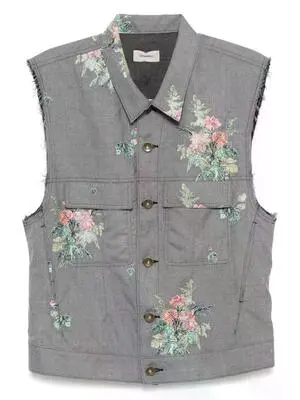 BED J.W. FORD Sleeveless Floral Embroidered Vest - Grey