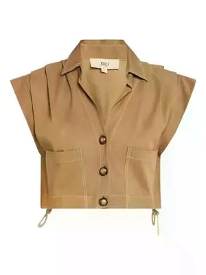 JBQ Button-up Cropped Shirt With Drawstring Hem - Neutrals