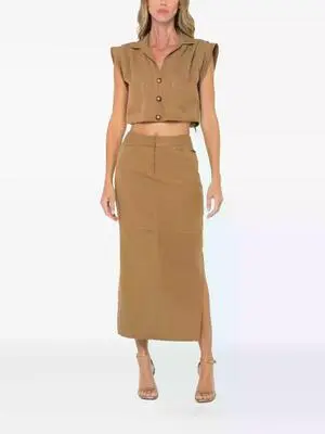 JBQ Button-up Cropped Shirt With Drawstring Hem - Neutrals