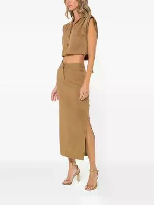 JBQ Button-up Cropped Shirt With Drawstring Hem - Neutrals