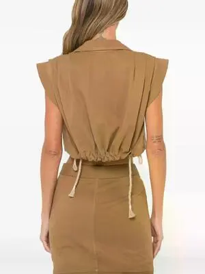 JBQ Button-up Cropped Shirt With Drawstring Hem - Neutrals