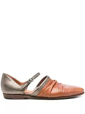 PANTANETTI Metallic Ballet Flats With Buckle-strap Fastening - Brown