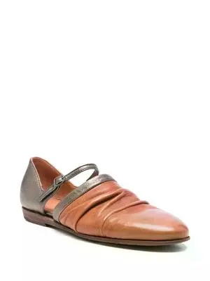 PANTANETTI Metallic Ballet Flats With Buckle-strap Fastening - Brown