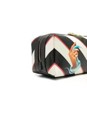 SELETTI Graphic-print Striped Wash Bag - Black