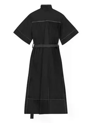 GANNI High-collar Belted Shirt Dress With Contrast Stitching