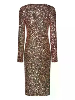 Dolce & Gabbana Sequined Long Sleeve Midi Dress - Pink