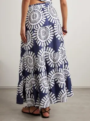 LEMLEM Sanaa Printed Linen Maxi Skirt - Blue