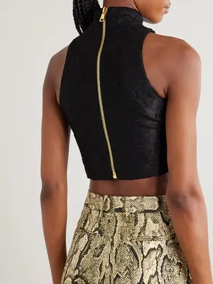 Balmain Cropped Jacquard Button-embellished Top