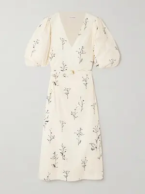 Altuzarra Corrie Belted Printed Cotton-poplin Midi Dress - Neutrals