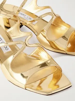 JIMMY CHOO Azilia 45 Mirrored-leather Sandals - Gold