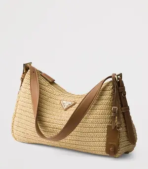 Prada Large Crochet And Leather Shoulder Bag - Neutral