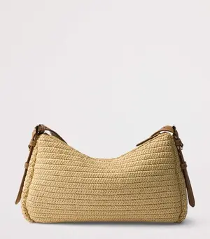 Prada Large Crochet And Leather Shoulder Bag - Neutral