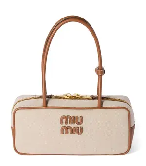 Miu Miu Canvas And Leather Top-handle Bag - Neutral