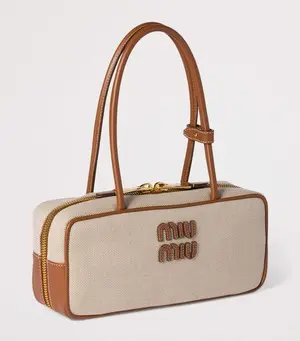 Miu Miu Canvas And Leather Beau Top Handle Bag