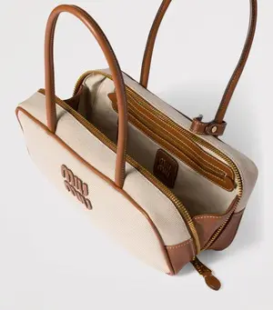 Miu Miu Canvas And Leather Beau Top Handle Bag