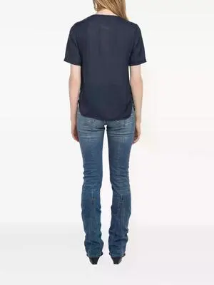 Zadig&Voltaire V-neck Lace-up T-shirt With Textured Finish - Blue