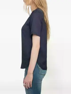 Zadig&Voltaire V-neck Lace-up T-shirt With Textured Finish - Blue