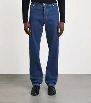 Jacob Cohen Limited Edition Ostrich Leather-patch Bard Slim Jeans - Blue