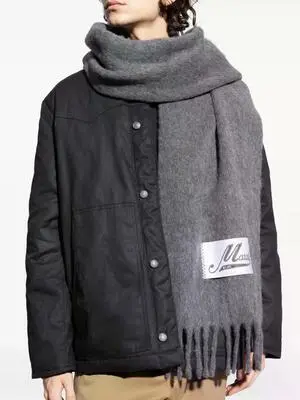 Marni Fringed Logo Scarf - Grey