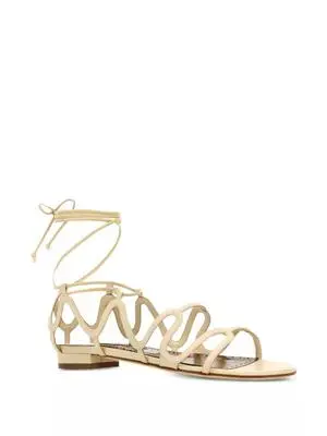 Manolo Blahnik Fawda Leather Flat Sandals - Neutrals