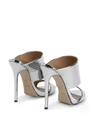 GIUSEPPE ZANOTTI Andrea Metallic Leather High Heel Sandals - Silver