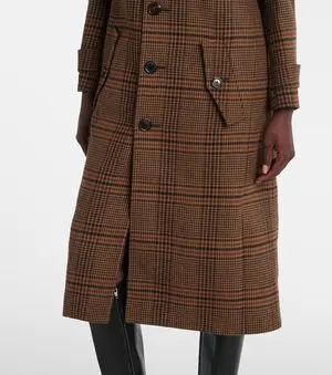 Saint Laurent Belted Prince Of Wales Wool Coat