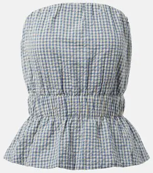 Posse Aurelia Gingham Strapless Cotton Top - Blue