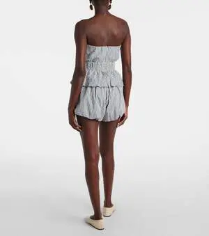 Posse Aurelia Gingham Strapless Cotton Top - Blue