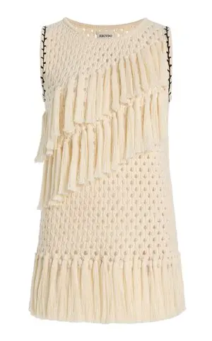 Escvdo Exclusive Espina Fringed Crocheted Cotton Top - Ivory