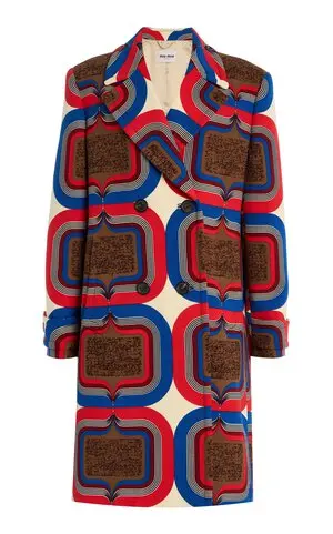 Miu Miu Archive-printed Wool-natté Double-breasted Coat - Multi