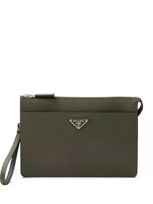 Prada Saffiano Leather Pouch With Detachable Wrist Strap - Black