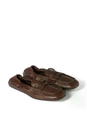 Miu Miu Embossed-logo Loafers - Brown
