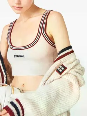 Miu Miu Cropped Cashmere Top With Striped Trim - Neutrals