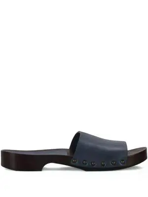LA ROSE Leather Slip-on Sandals - Blue