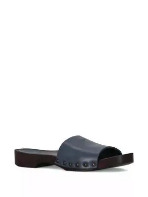 LA ROSE Leather Slip-on Sandals - Blue