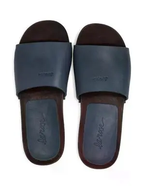 LA ROSE Leather Slip-on Sandals - Blue