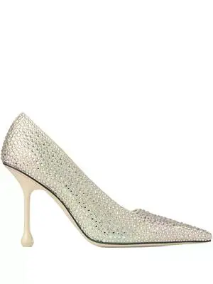 JIMMY CHOO 95mm Ixia Embellished Leather Pumps - Neutrals