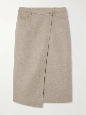 Brunello Cucinelli Asymmetric Brushed-wool Midi Wrap Skirt - Neutrals