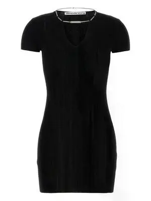 Alexander Wang Ribbed V-neck Short-sleeve Dress With Chain Detail