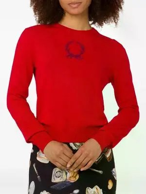 Moschino Laurel Wreath Embellished Crew Neck Sweater - Red