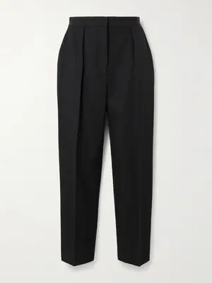 Balmain Pleated Grain De Poudre Wool Tapered Trousers - Black