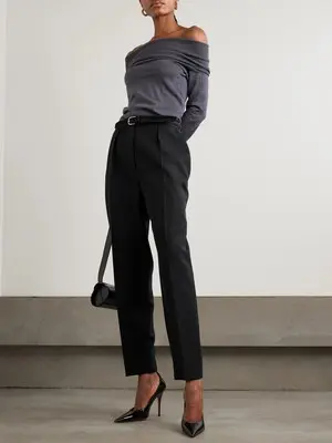 Balmain Pleated Grain De Poudre Wool Tapered Trousers - Black