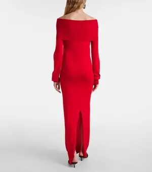 Stella McCartney Off-shoulder Maxi Dress In Lipstick Virgin Wool