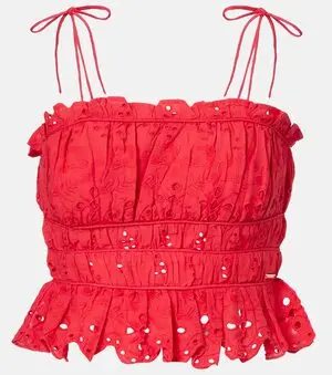 Melissa Odabash Cropped Broderie Anglaise Cotton Top - Red