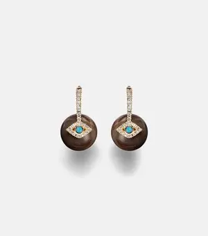 SYDNEY EVAN Evil Eye Diamond And Turquoise Earrings In 14kt Gold - Multicoloured