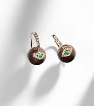 SYDNEY EVAN Evil Eye Diamond And Turquoise Earrings In 14kt Gold - Multicoloured