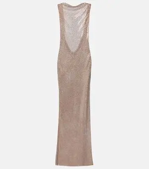 SELF-PORTRAIT Rhinestone Draped Open-back Maxi Dress