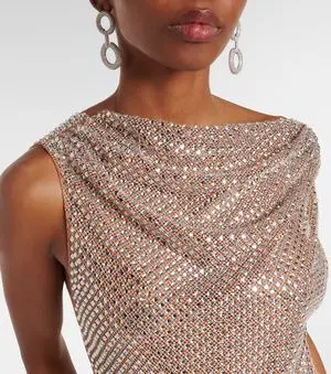 SELF-PORTRAIT Rhinestone Draped Open-back Maxi Dress