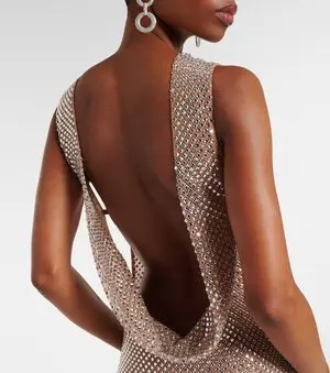 SELF-PORTRAIT Rhinestone Draped Open-back Maxi Dress